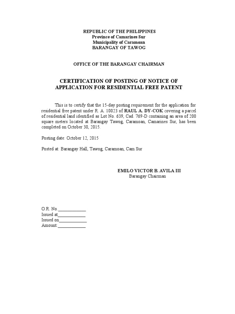 Certification of Posting of Notice of Application For Residential Free ...