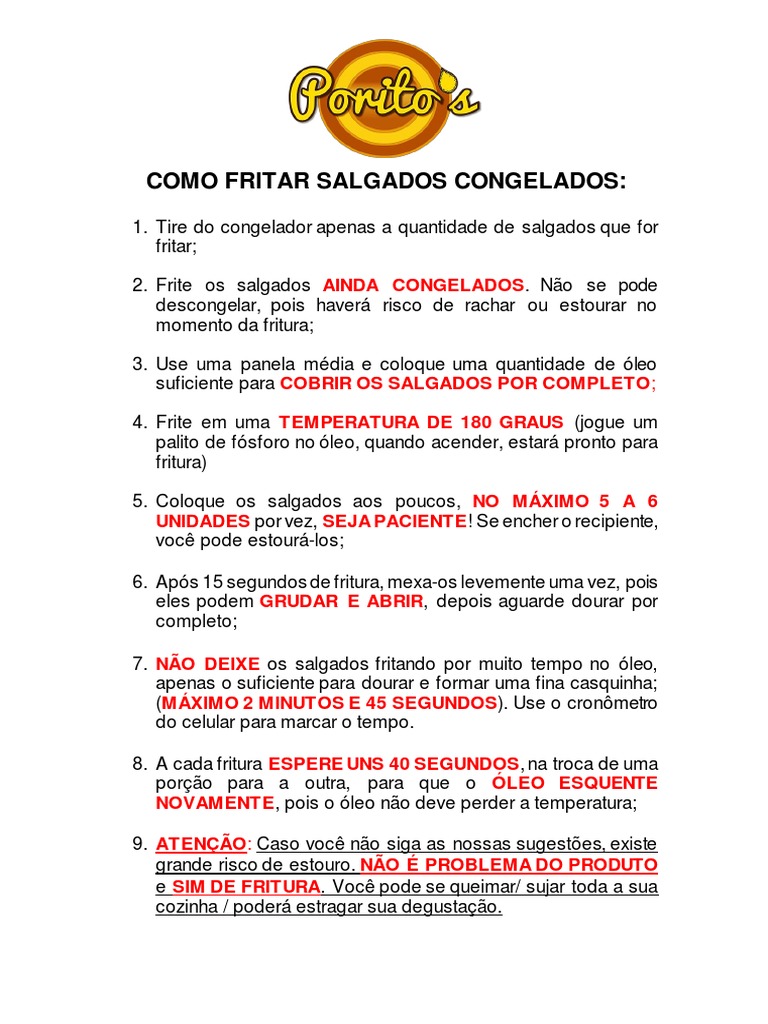 Como Fritar Salgados Congelados | PDF
