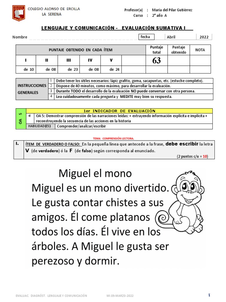 Evaluacion Sumativa I Lenguaje Descargar Gratis Pdf Lingüística 3696