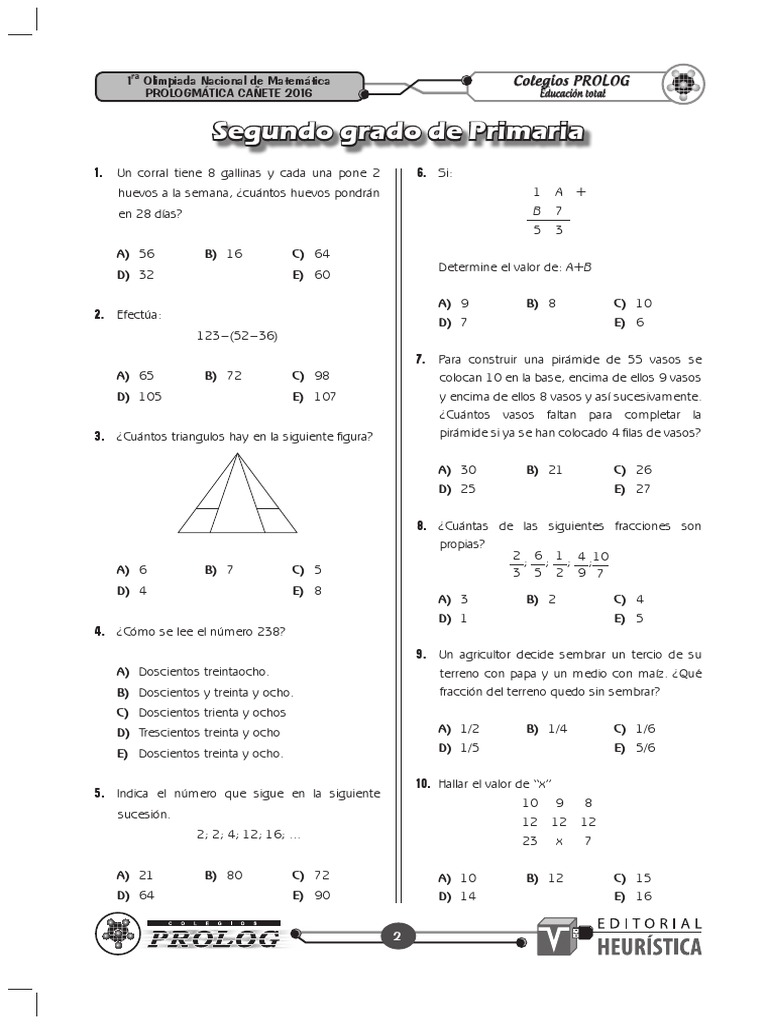 Examen 2do Grado de Primaria | PDF