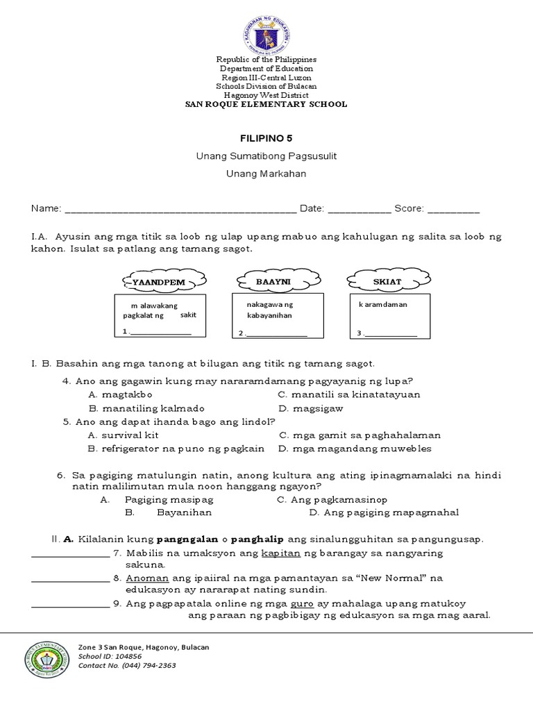Grade 5 Summative Test in Filipino Modules 1-3 | PDF