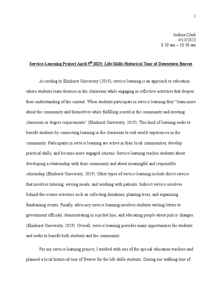 Cibik Service Learning Project | PDF | Service Learning | Teaching