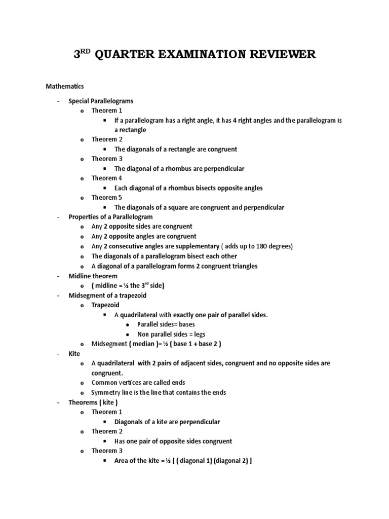 3RD QUARTER EXAMINATION REVIEWER Math | PDF | Triangle | Rectangle