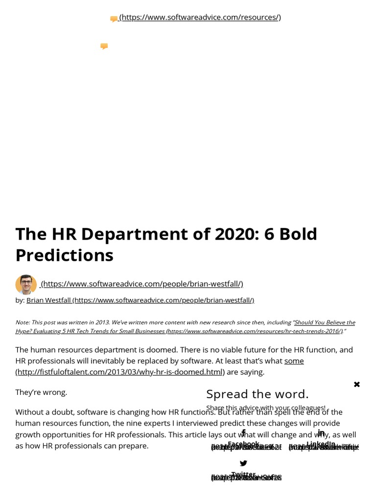 The HR Department of 2020 - 6 Bold Predictions | PDF