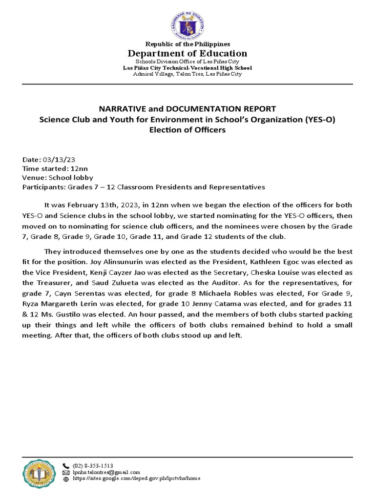 Narrative and Documentation Election of Officers | PDF