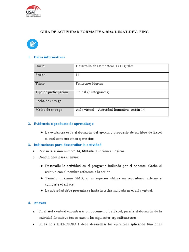 Guía de Actividad Formativa-2023-1-Usat-Dev - Fing-Sesión 14 | PDF