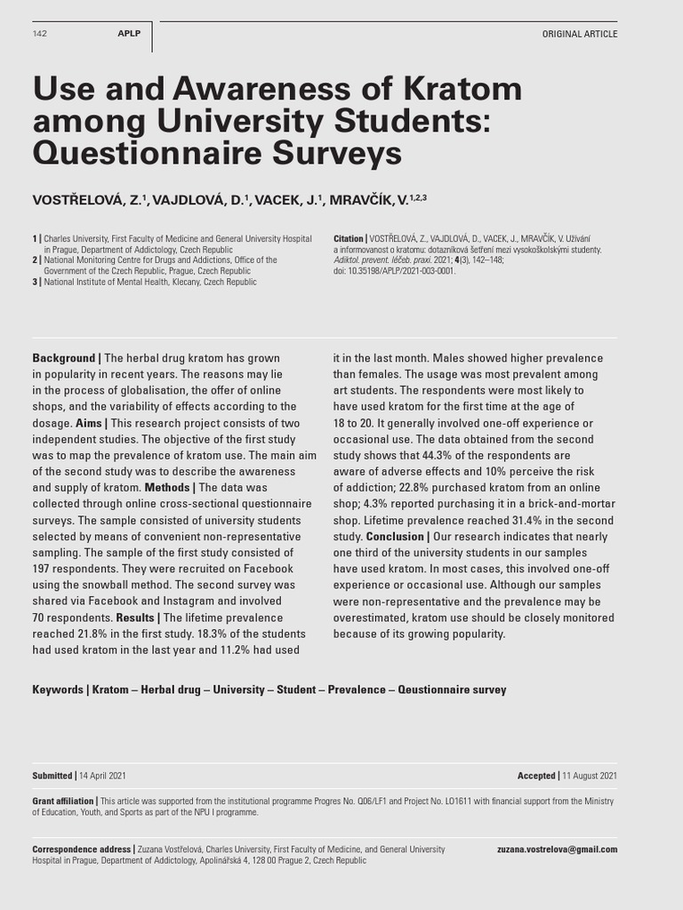 Informovanost Ceskych VS Studentu o Kratomu | PDF | Clinical Medicine ...