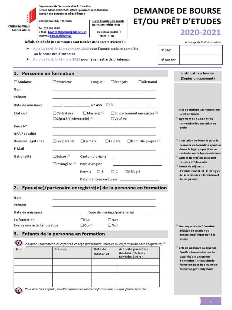 Demande de Bourse Et/Ou Prêt D'Etudes: 1. Personne en Formation | PDF