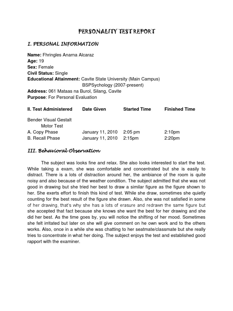 Personality Test Report | PDF | Paranoia | Schizophrenia