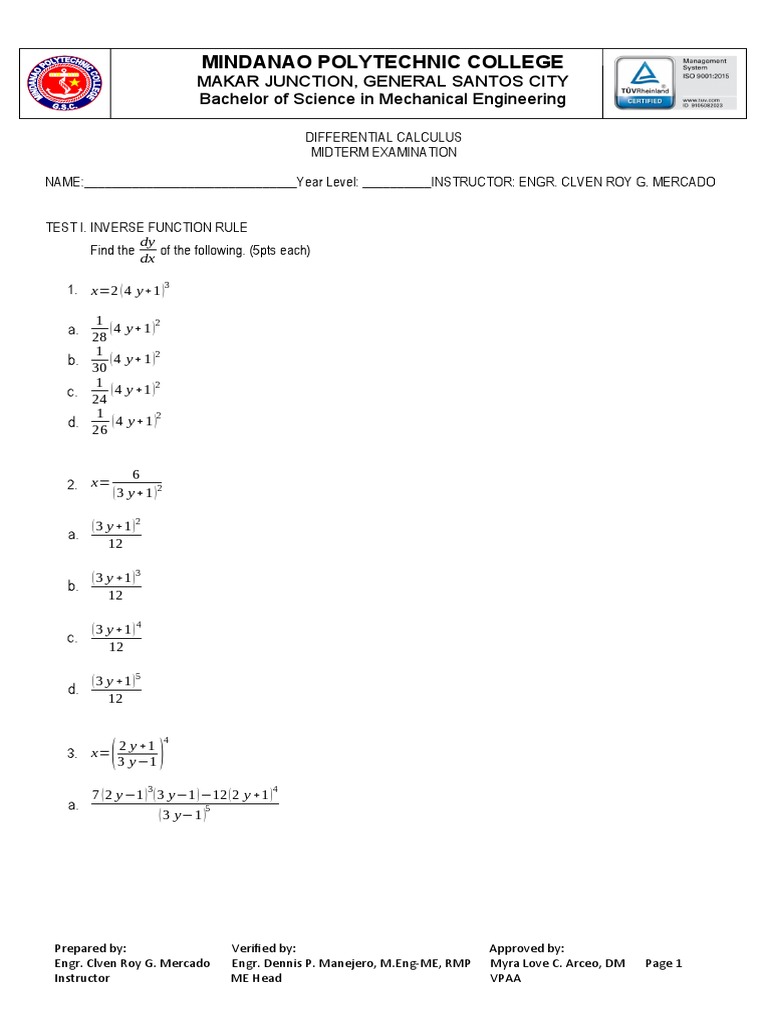 DIFFERENTIAL CALCULUS Midterm 2022 | PDF | Analysis | Functions And Mappings