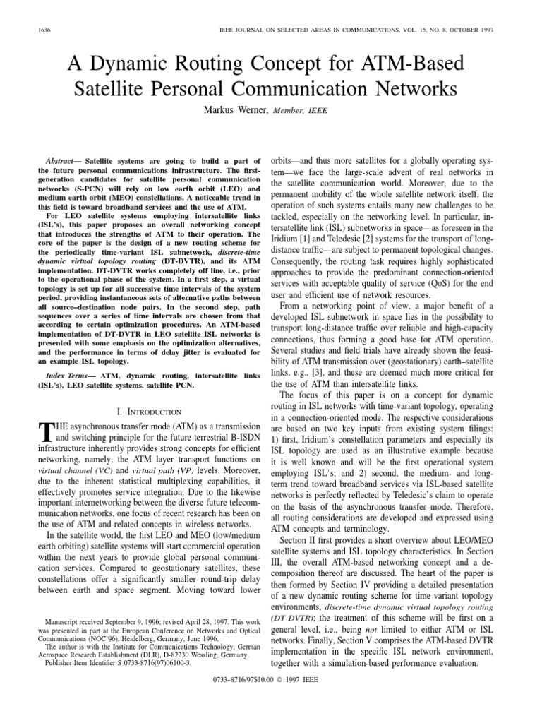 A Dynamic Routing Concept For Atm Based Satellite Personal Communication Networks Pdf