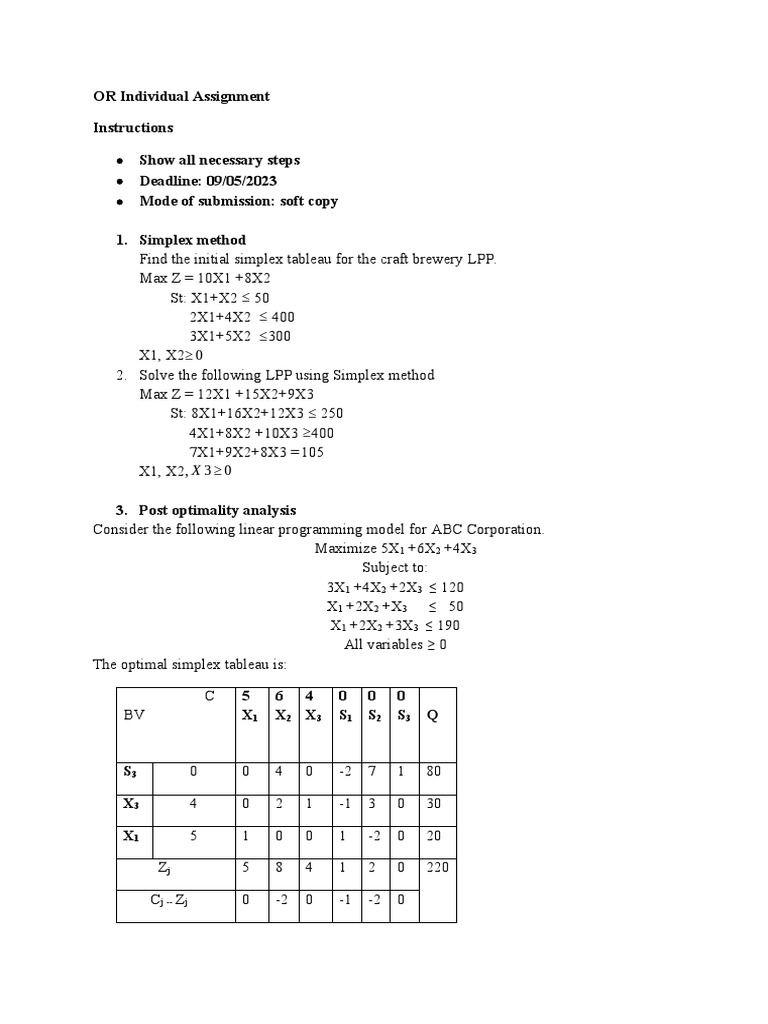 Or Individual Assignment 2023 | PDF | Linear Programming | Applied Mathematics