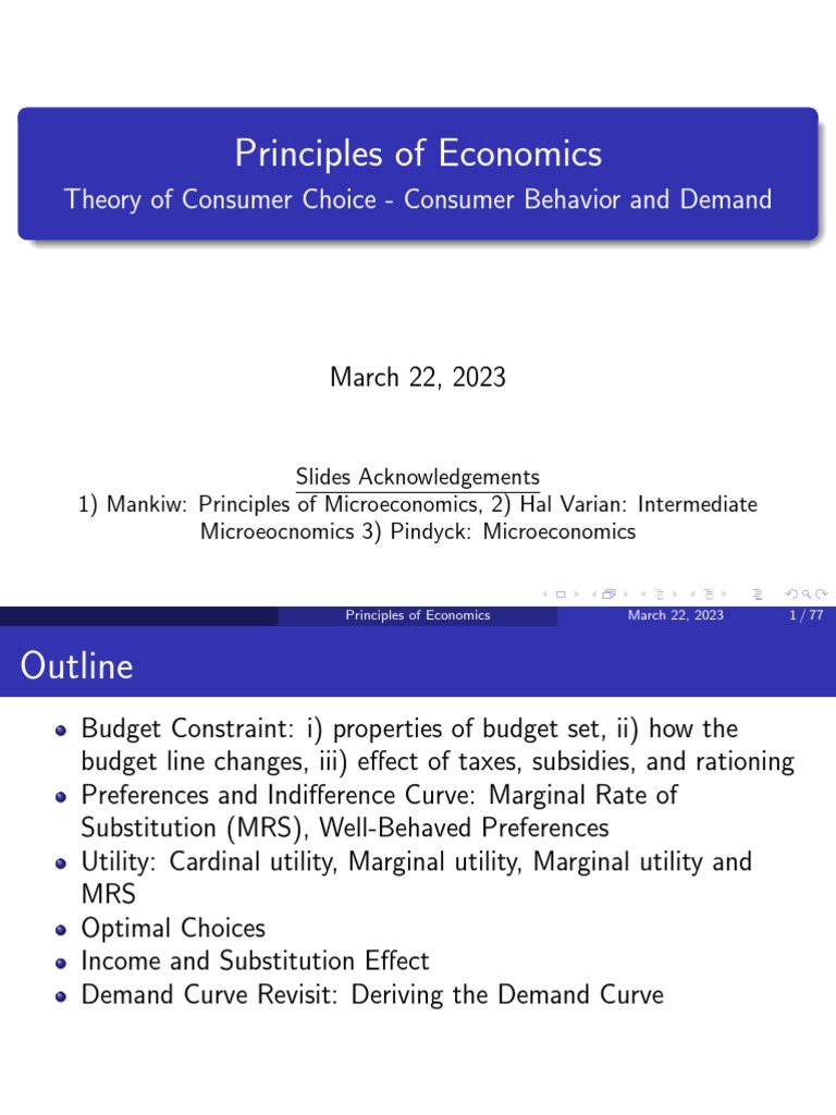 Principles of Economics: Theory of Consumer Choice - Consumer Behavior ...