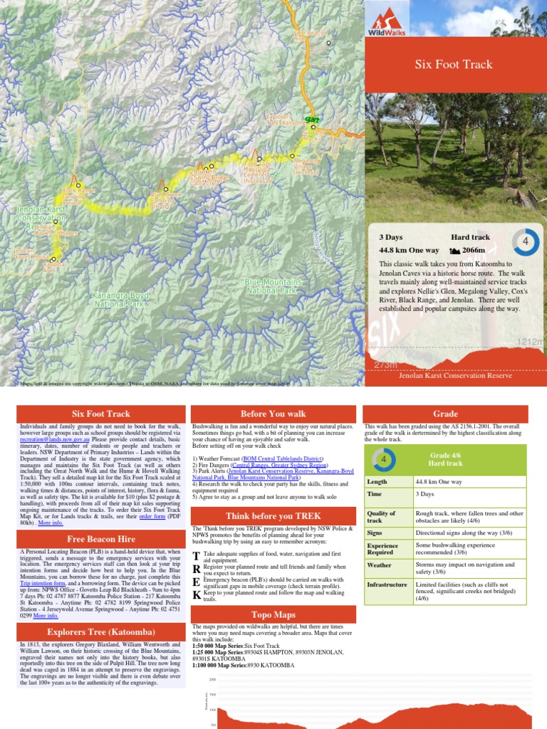 Six Foot Track: 3 Days 44.8 KM One Way Hard Track 2066m | PDF | Trail ...