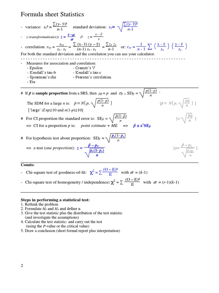 Formulas Statistics 2021 Pdf Errors And Residuals Regression Analysis 