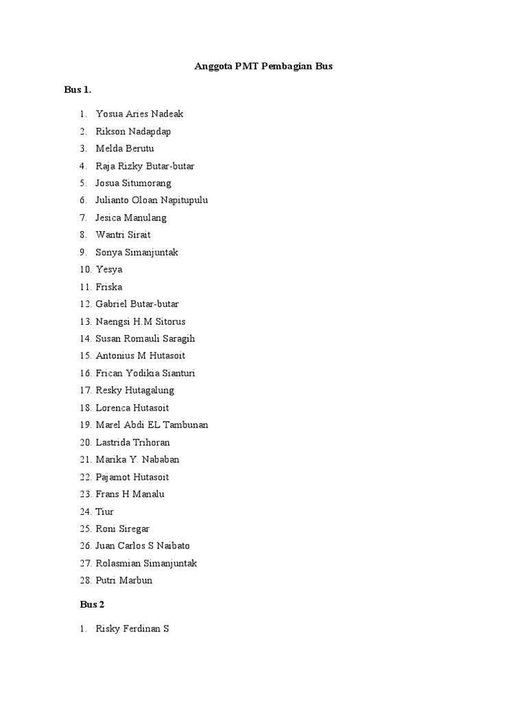 Daftar Anggota PMT untuk Bus | PDF