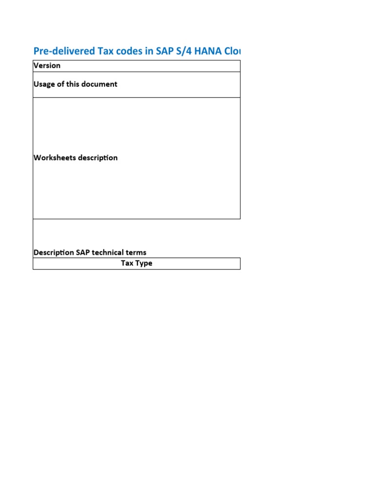 SAP S/4HANA Cloud Tax Codes Guide | PDF