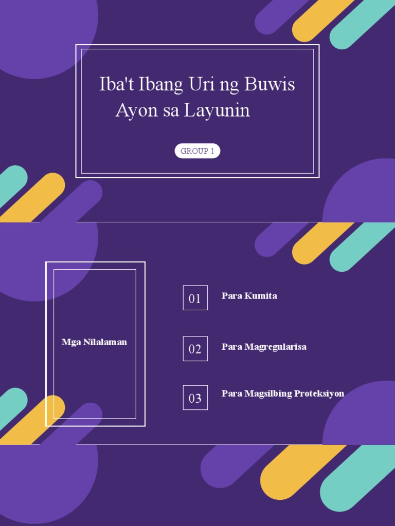 Iba't Ibang Uri NG Buwis Ayon Sa Layunin: Group 1 | PDF