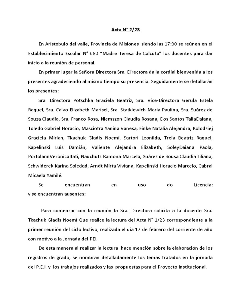 Acta #2/23 | PDF | Enseñando | Cognición