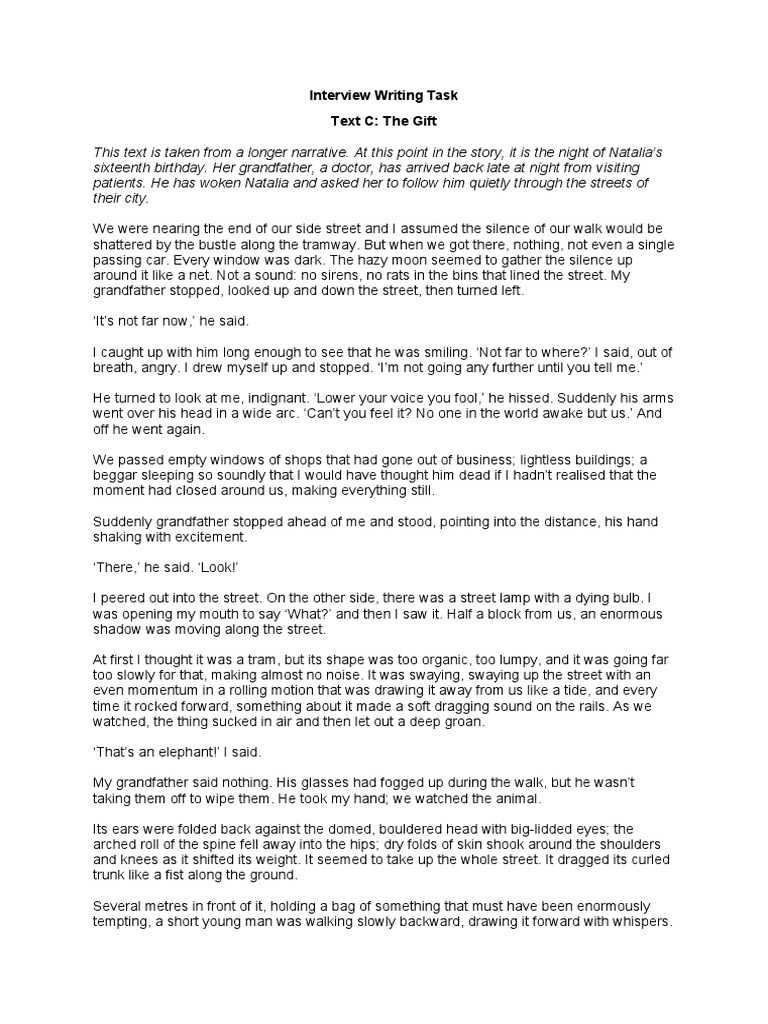 Interview Writing Task | PDF | Elephant