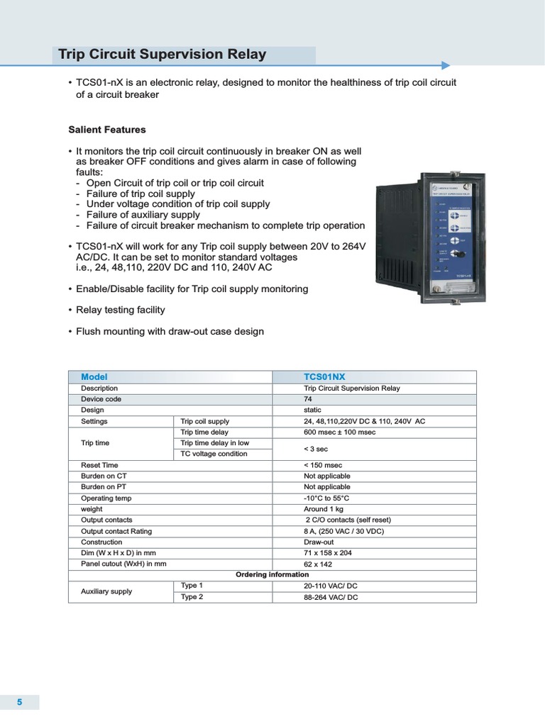 Trip Circuit Supervision Relay Tcs | PDF | Relay | Alternating Current