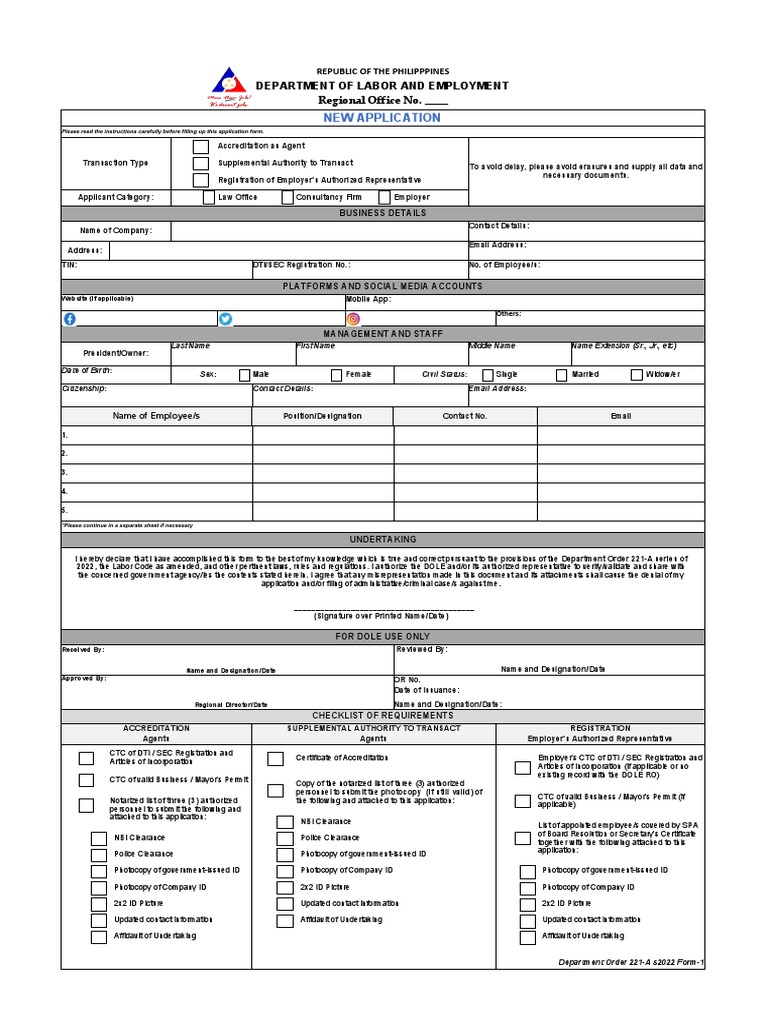 D.O. 221-A - Application Form (New) | PDF | Employment | Identity Document