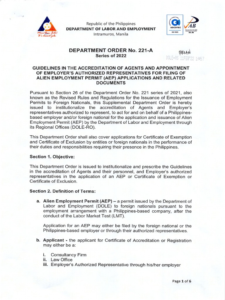Department Order No. 221 A | PDF