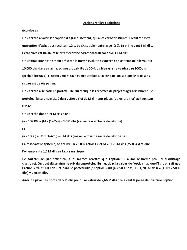 Solutions Options Réelles Vdef | PDF