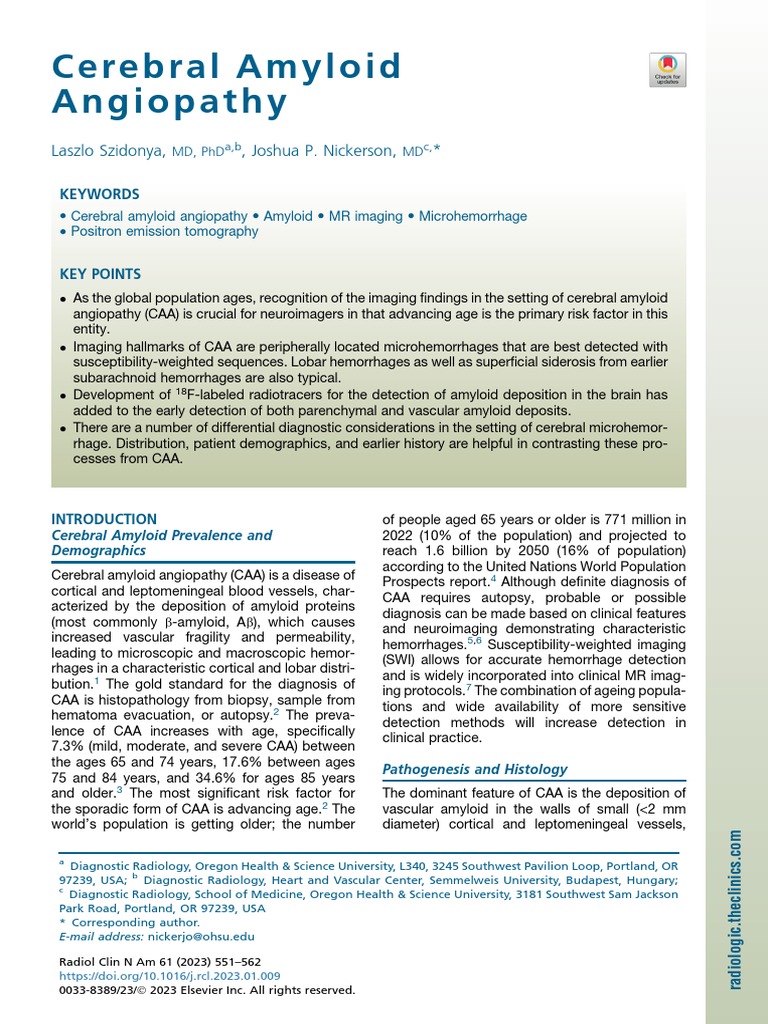 Characterizing Cerebral Amyloid Angiopathy Through Its Imaging ...