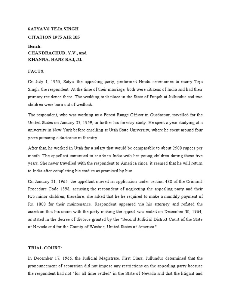 Satya v. Teja Singh | Download Free PDF | Judgment (Law) | Divorce
