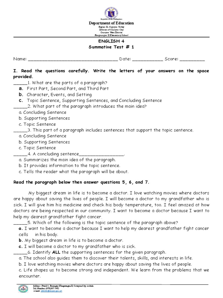 English4 Summative Test Q1 (Final) | PDF
