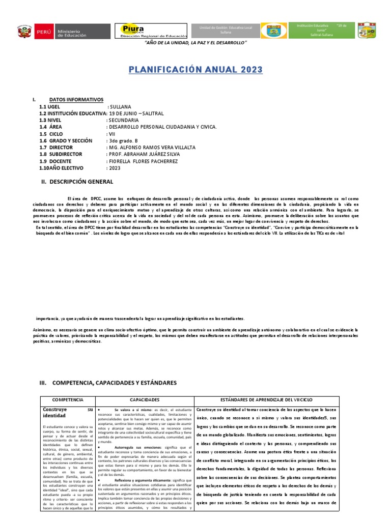 Plan Anual DPCC 2023 Sullana | PDF