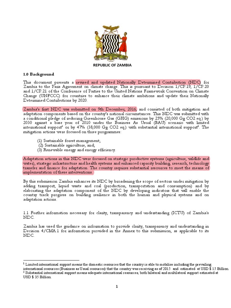 Final Zambia - Revised and Updated - NDC - 2021 | PDF | Science & Mathematics