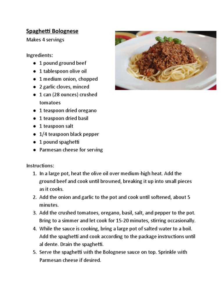Spaghetti Bolognese | PDF