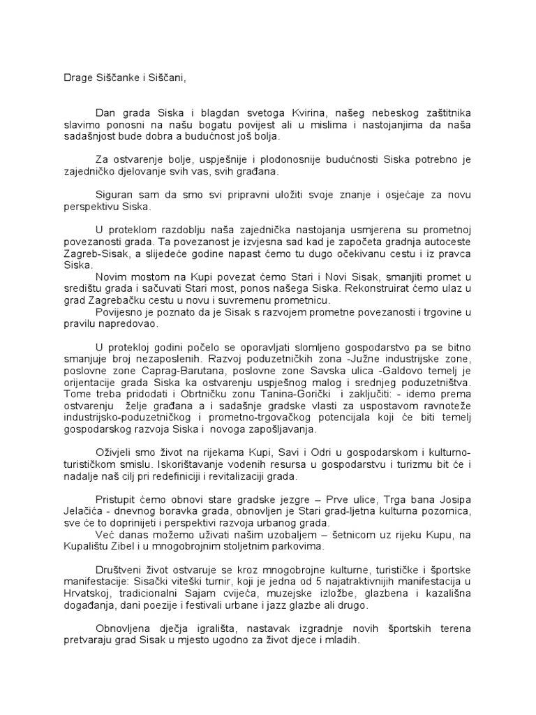 Govor Gradonacelnika - SVEČANA SJEDNICA | PDF