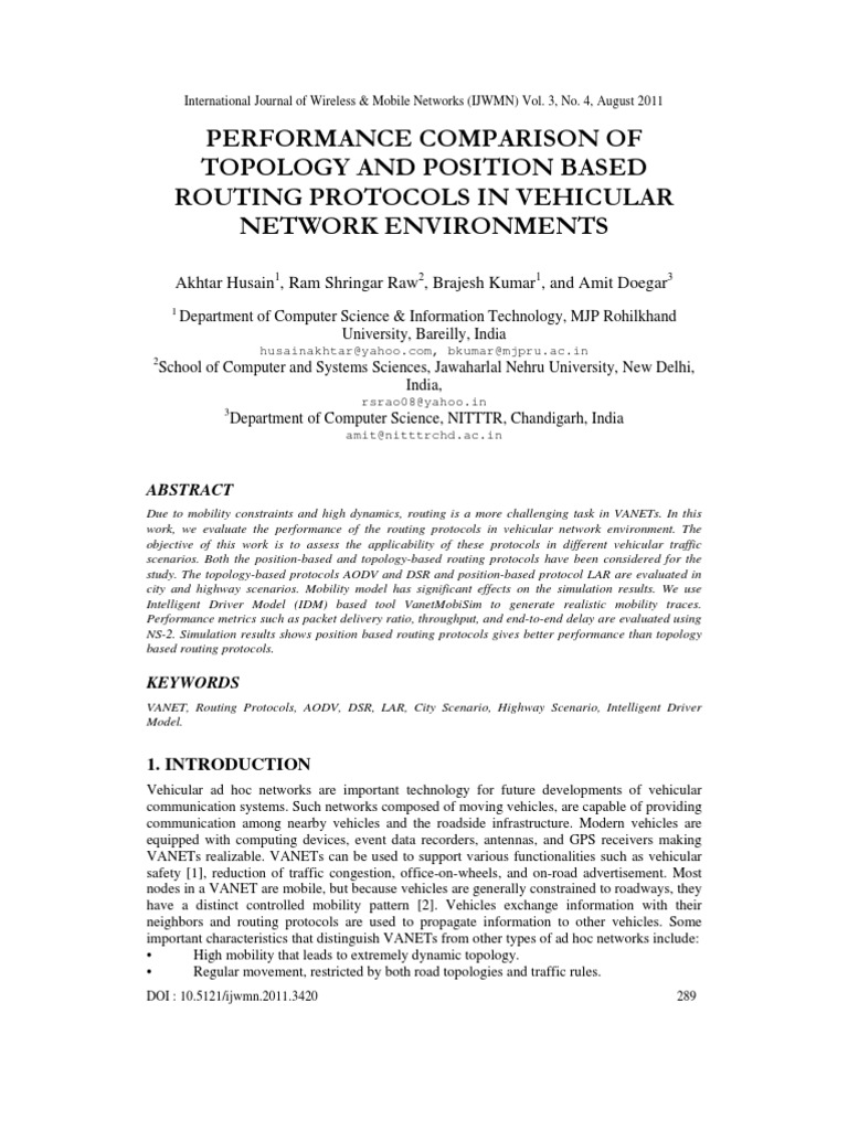 Performance Comparison of Topology and Position Based Routing Protocols ... Performance Comparison of Topology and Position Based Routing Protocols ...