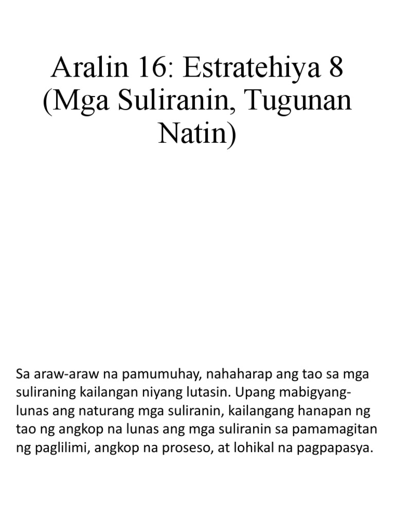 Aralin 16: Estratehiya 8 (Mga Suliranin, Tugunan Natin) | PDF
