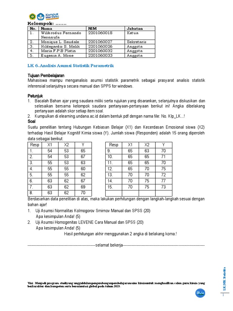LK-6-Analisis Asumsi Statistik Parameterik | PDF