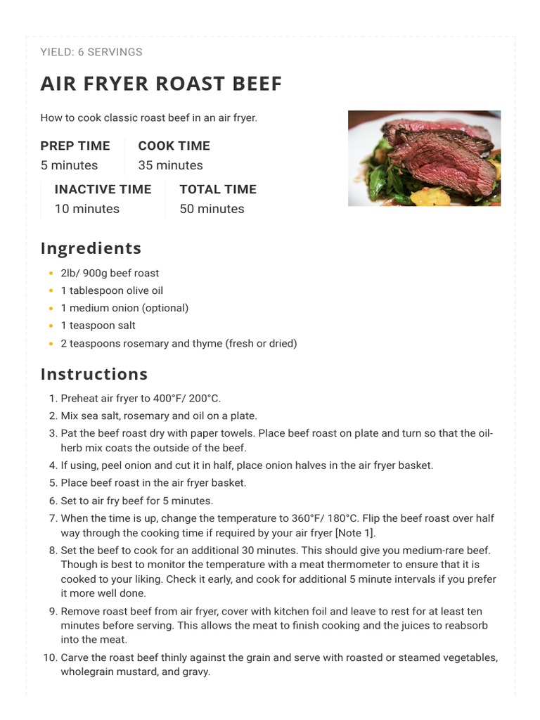 Air Fryer Roast Beef: Ingredients | PDF