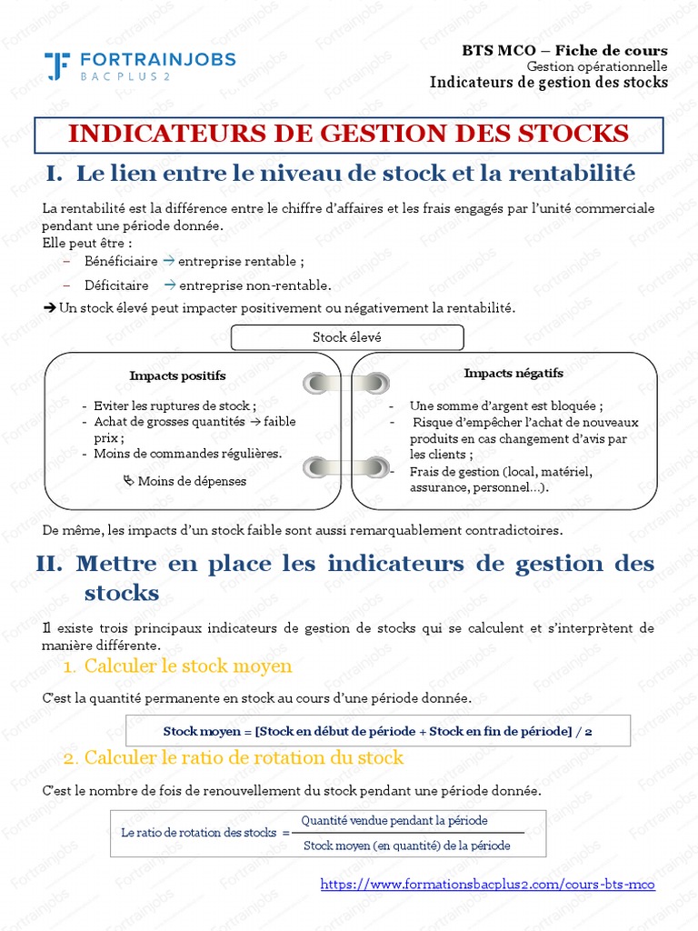 BTS MCO Gestion Operationnelle Indicateurs de Gestion Des Stocks | PDF