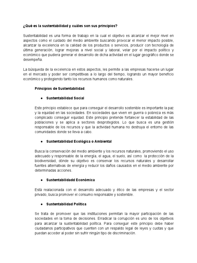 Qué Es La Sustentabilidad Y Cuáles Son Sus Principios Pdf