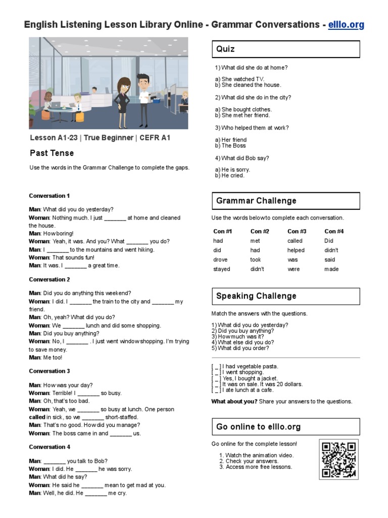 Elllo A1 23C Past Tense | PDF