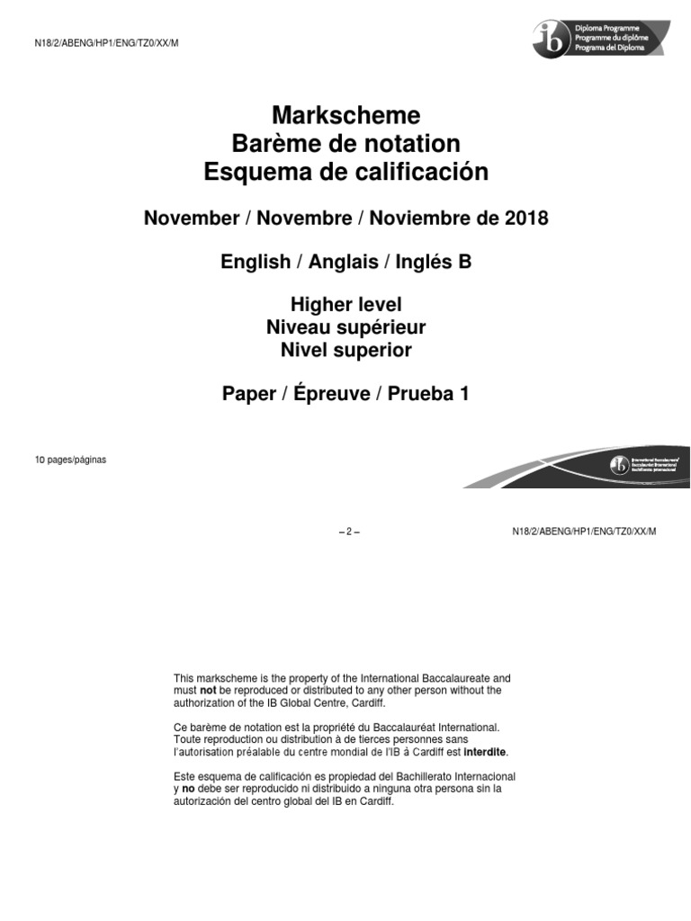 English B Paper 1 HL Markscheme-1-1 | PDF