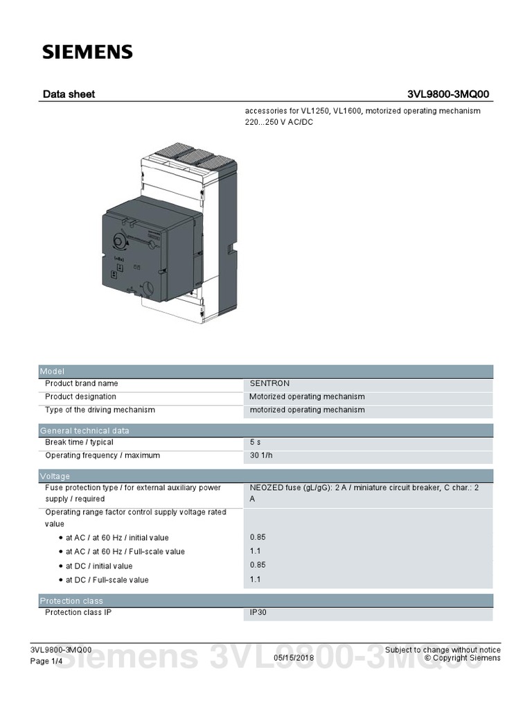 3VL98003MQ00 Siemens | PDF | Alternating Current | Mains Electricity