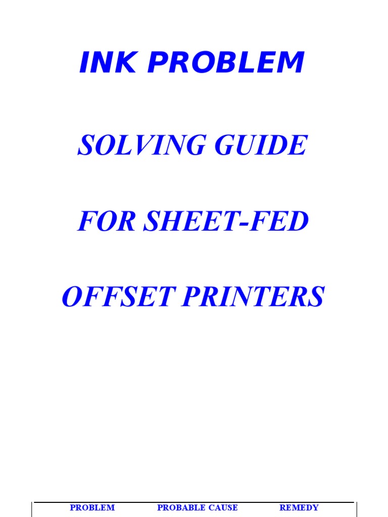 Ink Problem Solving Guide Offset | PDF | Ink | Manmade Materials