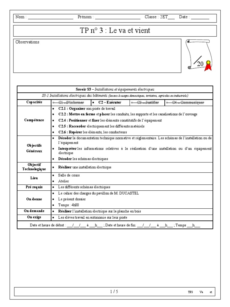 TP3 Va Et Vient | PDF | Puissance (physique) | Arc en ciel