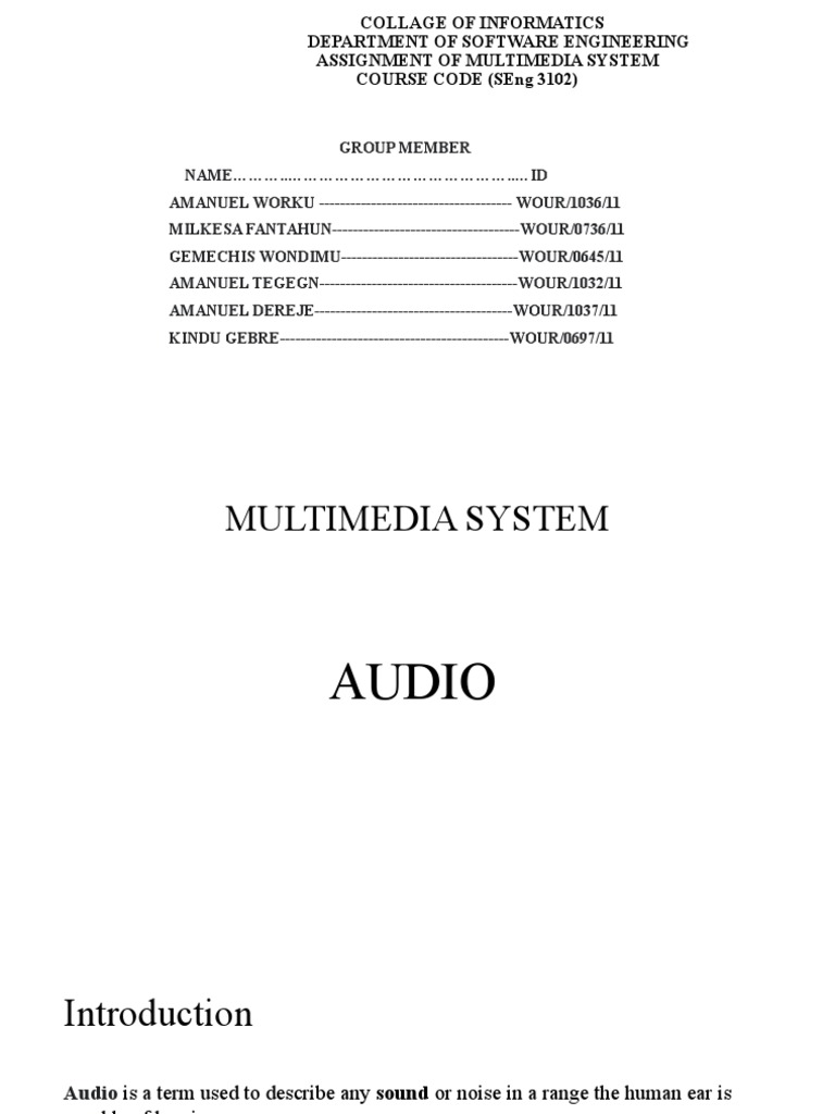 Department of Software Engineering Assignment of Multimedia System Course Code (Seng 3102) | PDF ...