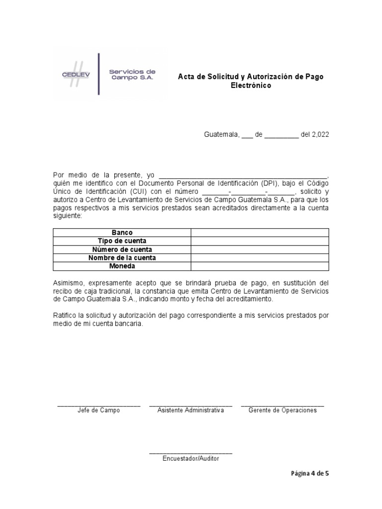 Acta de Solicitud y Autorización de Pago Electrónico | PDF