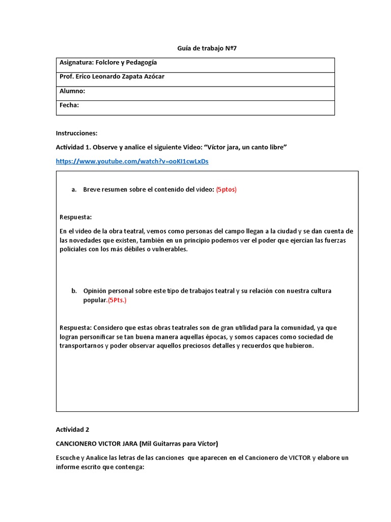 Guia #7 Cancionero VICTOR JARA | PDF