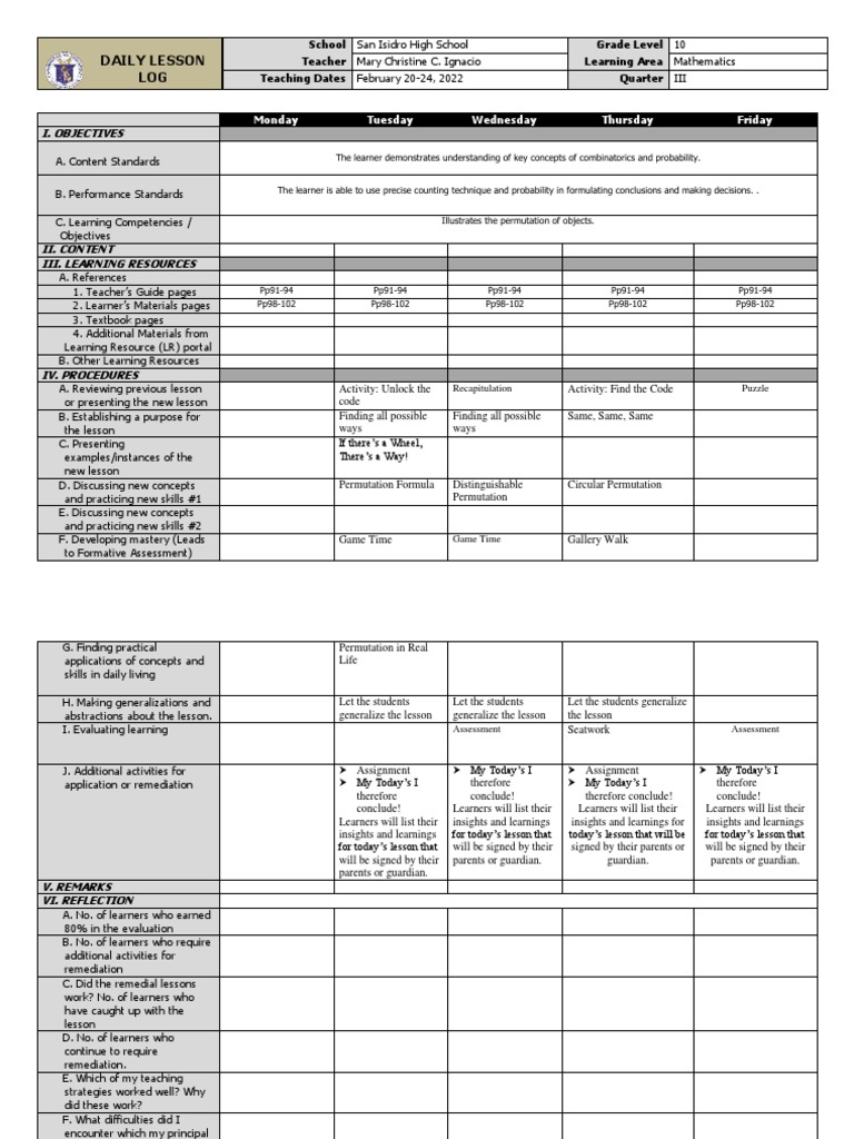 Math 10 DLL Quarter 3 Week 2 | PDF